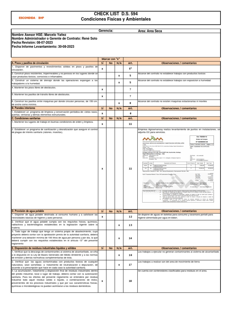 Check List DS 594 Proyecto Nitro | PDF | Agua | Contaminación