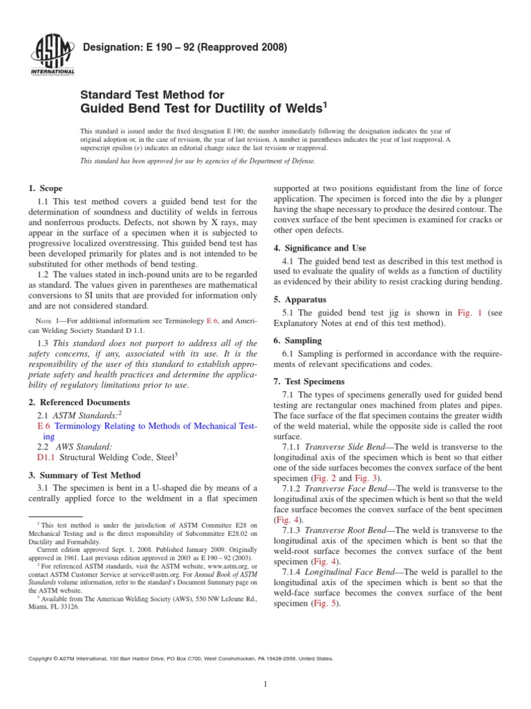 Astm e 190-1992 (R 2008) | PDF | Mechanical Engineering | Applied And ...