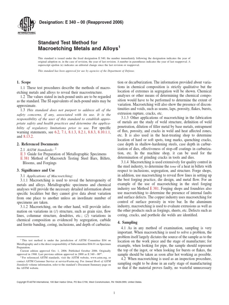 Astm e 340-2000 (R 2006) | PDF | Steel | Etching
