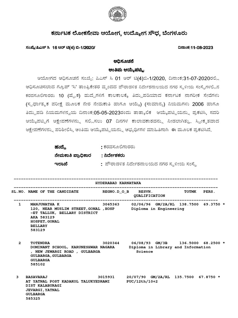 Final List Bill Collector | PDF