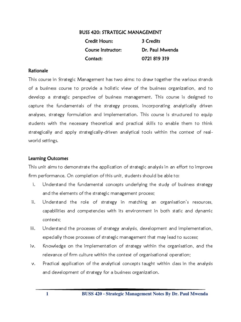 BUSS 420 Strategic Management Notes | PDF | Strategic Management ...