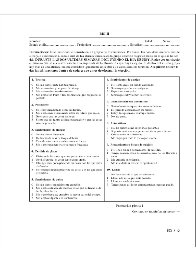BDI Test | PDF