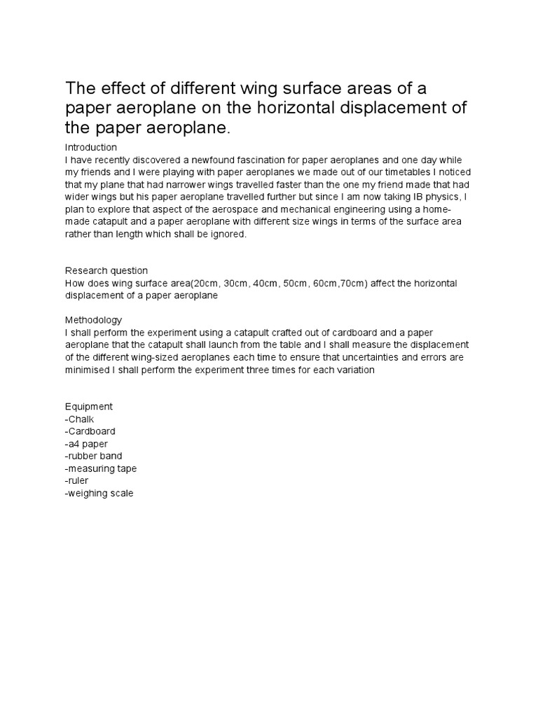Physics IA - The Effect of Different Wing Surface Areas of A Paper ...