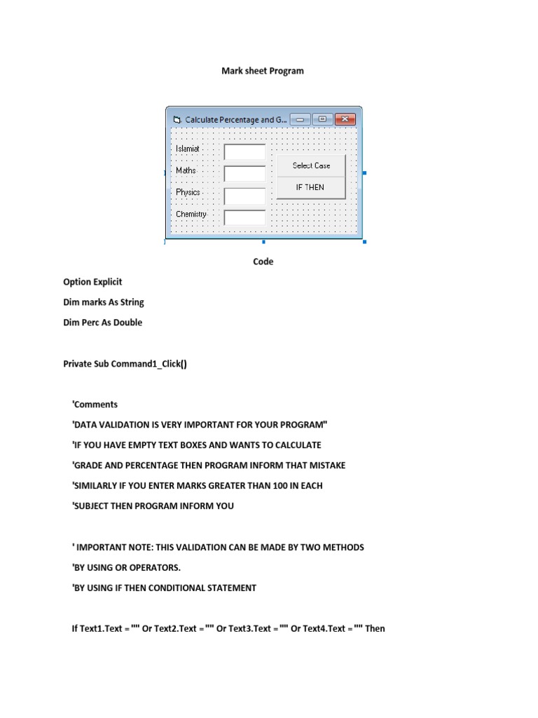 Mark Sheet Program Visual Basic | Download Free PDF | Computer Engineering | Computer Programming