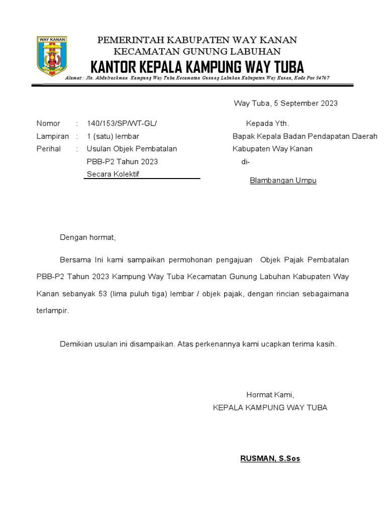 Surat Permohonan Pembatalan Pbb 2023 Pdf