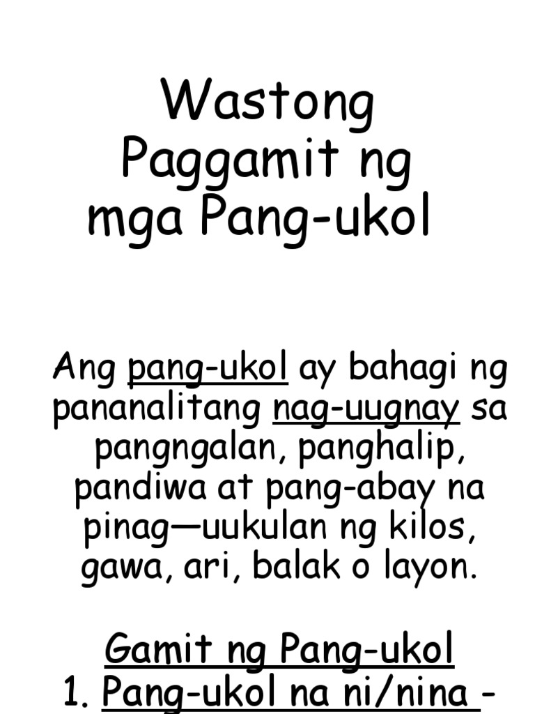 Wastong Paggamit NG Mga Pang-Ukol | PDF