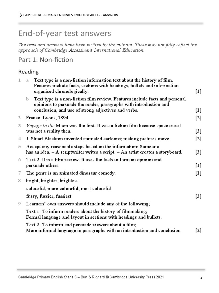 Pri Eng 2ed tr5 End of Year Tests Answers | PDF | Linguistics | Human ...