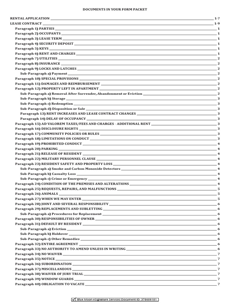 Blue Moon Lease Document Overview | PDF | Lease | Renting