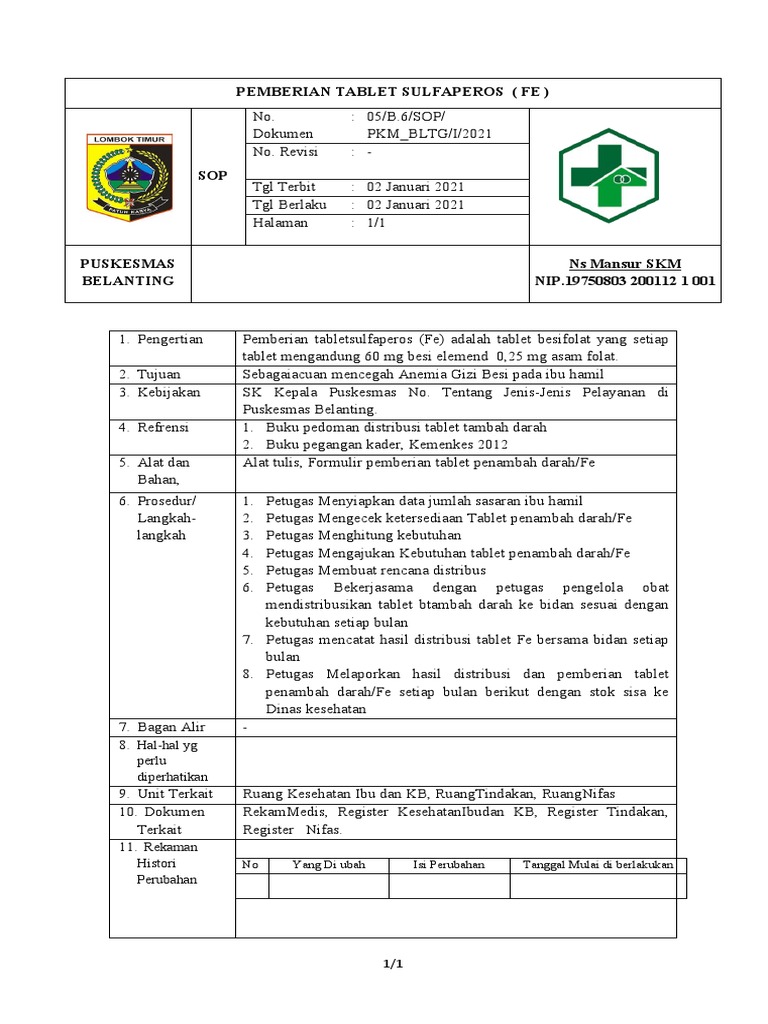 SOP Pemberian Tablet FE 1 | PDF | Kesehatan Holistik | Sains & Matematika