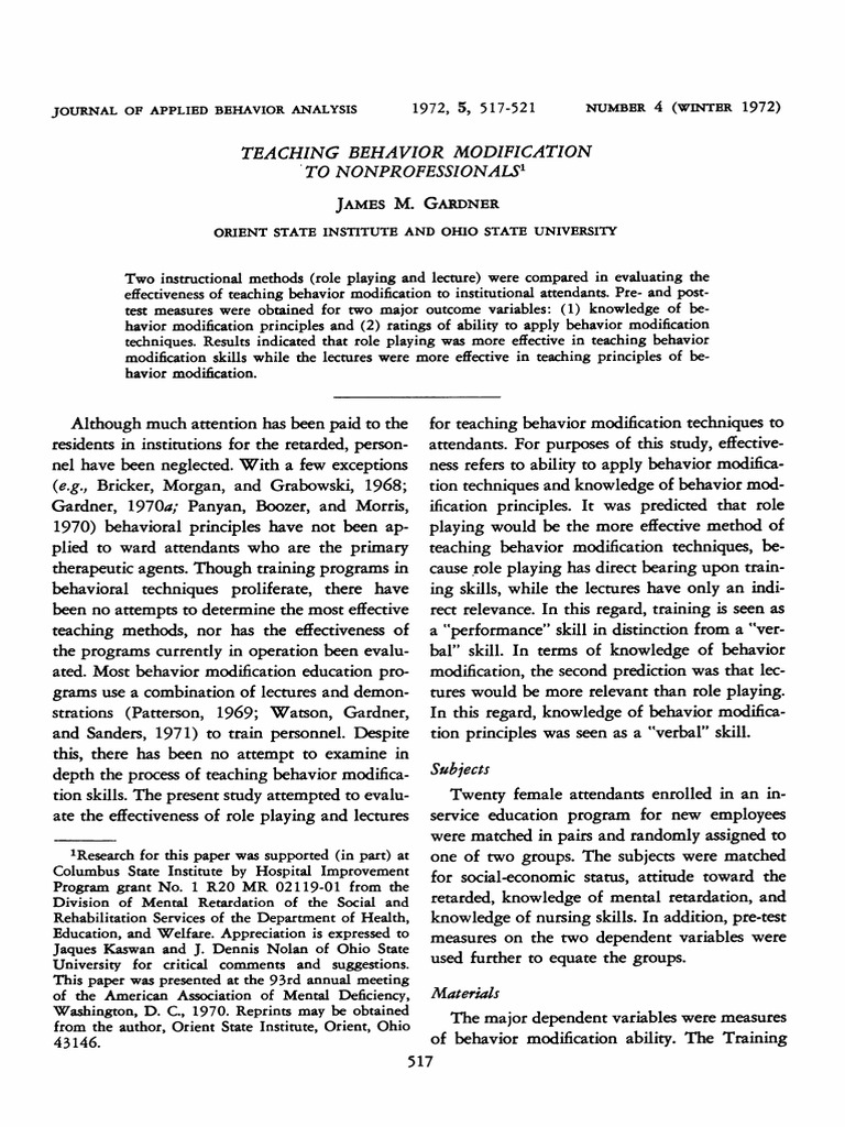 Gardner 1972 | PDF | Intellectual Disability | Behavior Modification