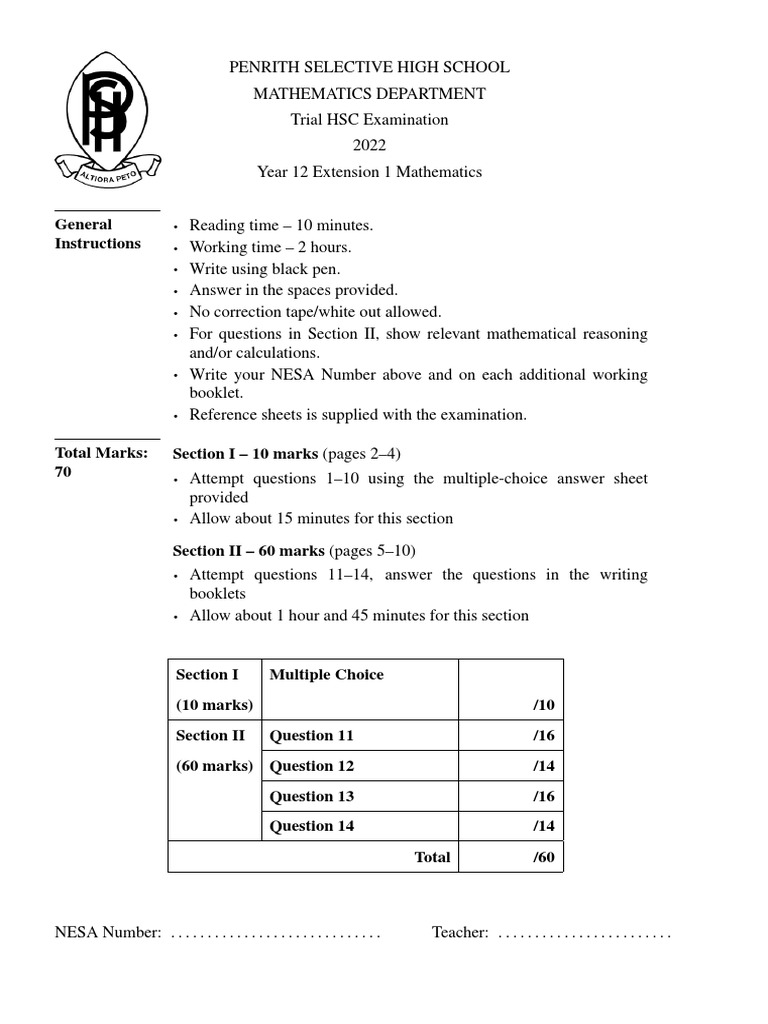 2022 HSC 3U Trial Exam - Penrith | PDF | Function (Mathematics ...