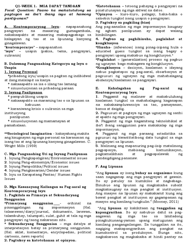 Quarter 1, Week 1 Mga Dapat Tandaan Sa Pag-Aaral NG Kontemporaryong ...