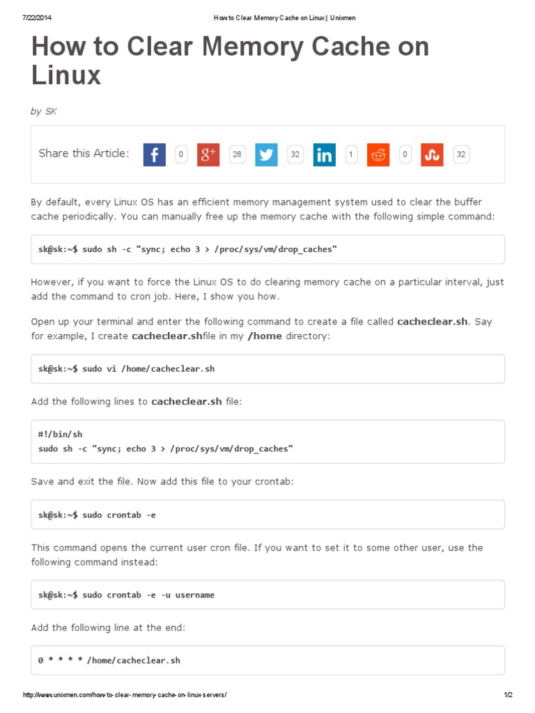 How To Clear Memory Cache On Linux - Unixmen | PDF | Computers