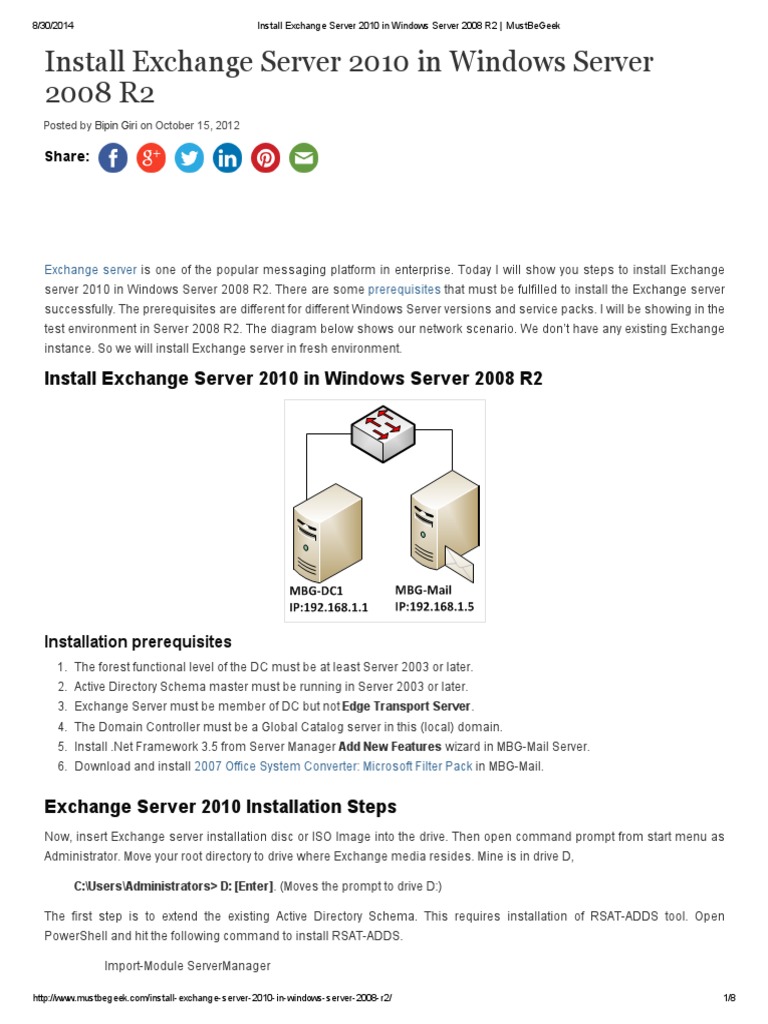 Install Exchange Server 2010 in Windows Server 2008 R2 - MustBeGeek | PDF | Microsoft Exchange ...