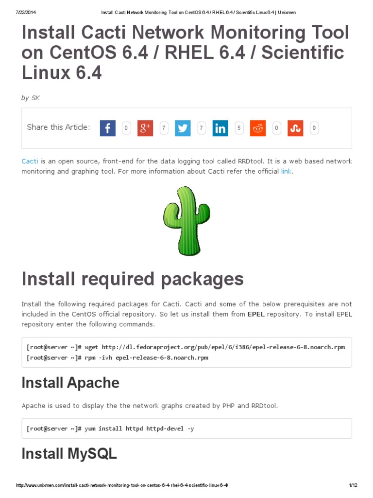 Install Cacti Network Monitoring Tool On CentOS 6.4 - RHEL 6.4 - Scientific Linux 6 | PDF | My ...