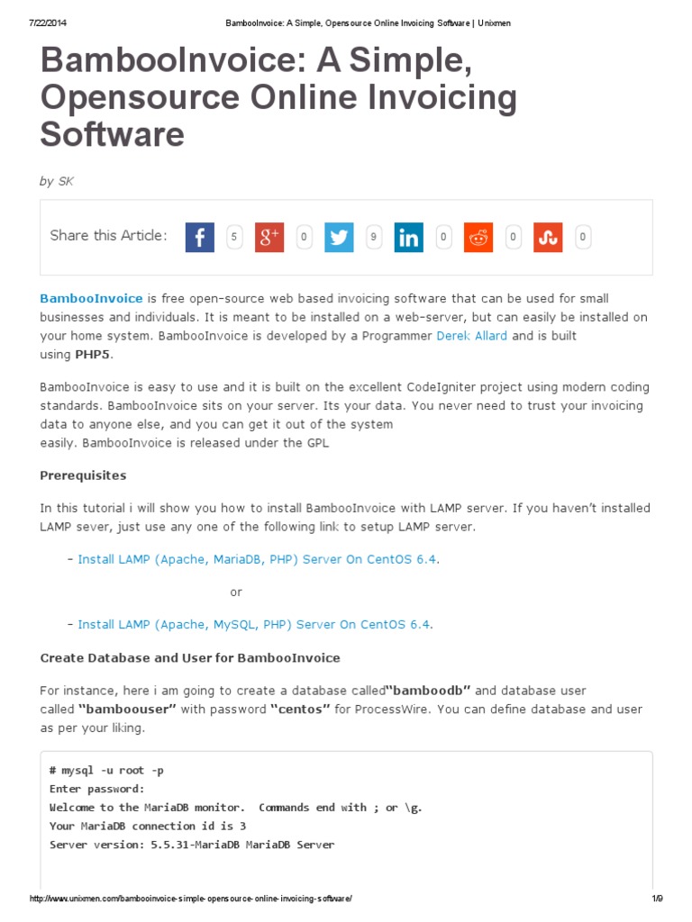 BambooInvoice - A Simple, Opensource Online Invoicing Software - Unixmen | PDF | Computing ...