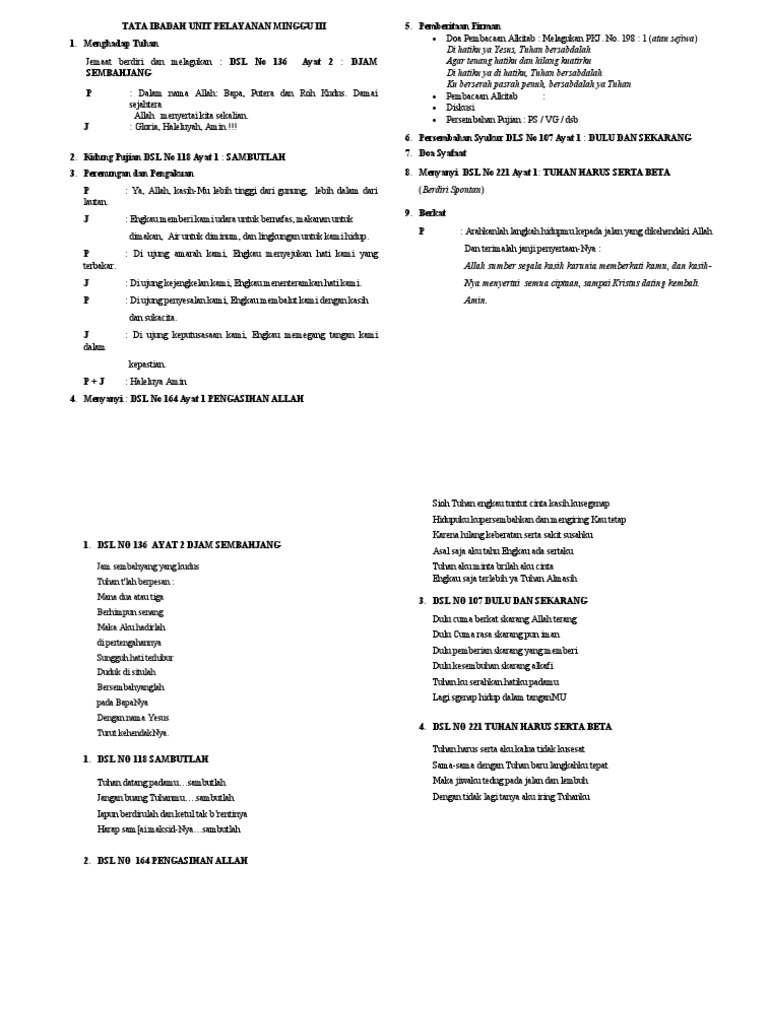 Tata Ibadah Unit Pelayanan Minggu III | PDF