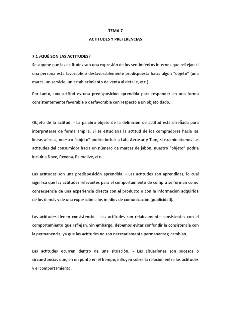 Tema 7 Actitudes Y Preferencias Pdf Actitud Psicología