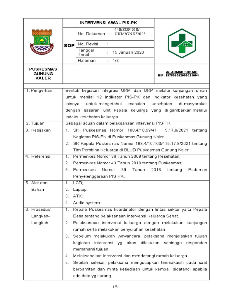 SOP Intervensi Awal PISPK | PDF