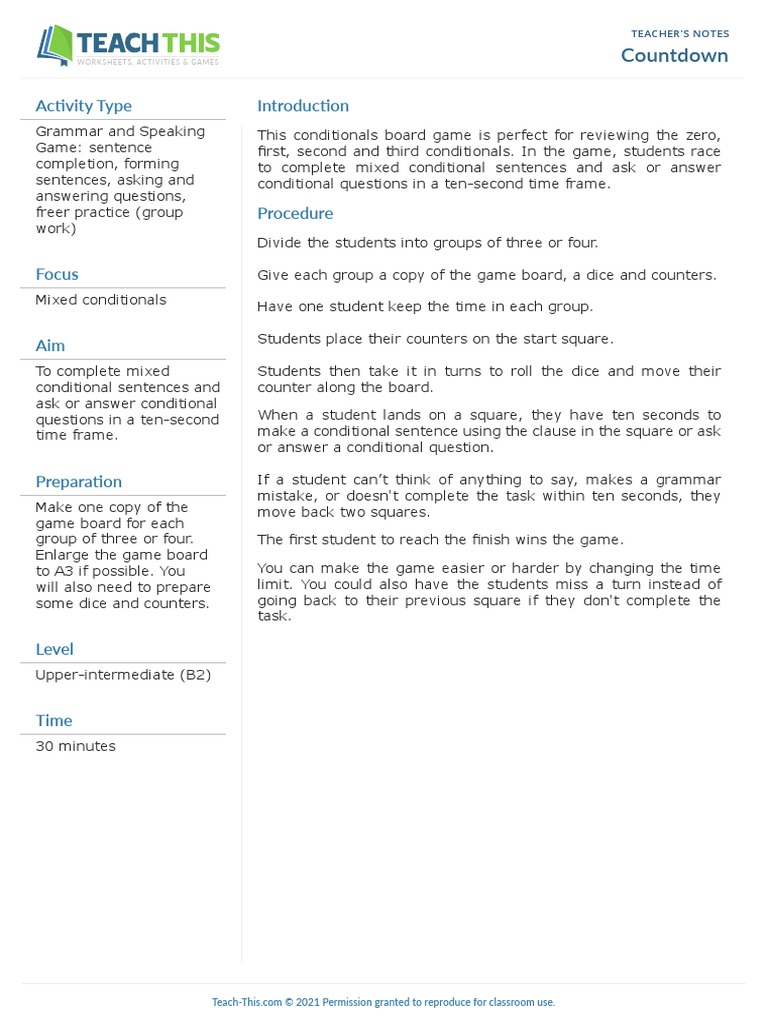 1 2 3 Board Game Countdown | PDF | Sentence (Linguistics) | Language ...