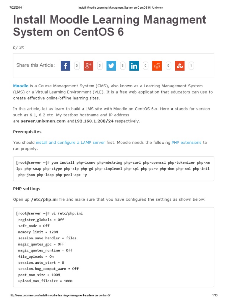 Install Moodle Learning Managment System On CentOS 6 - Unixmen | PDF | World Wide Web | Internet ...