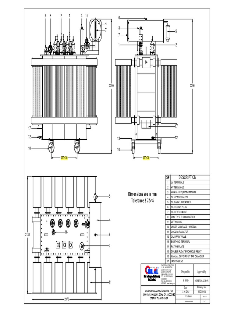 2000 KVA Transformer Dimensional Layout | PDF | Transformer | Power ...