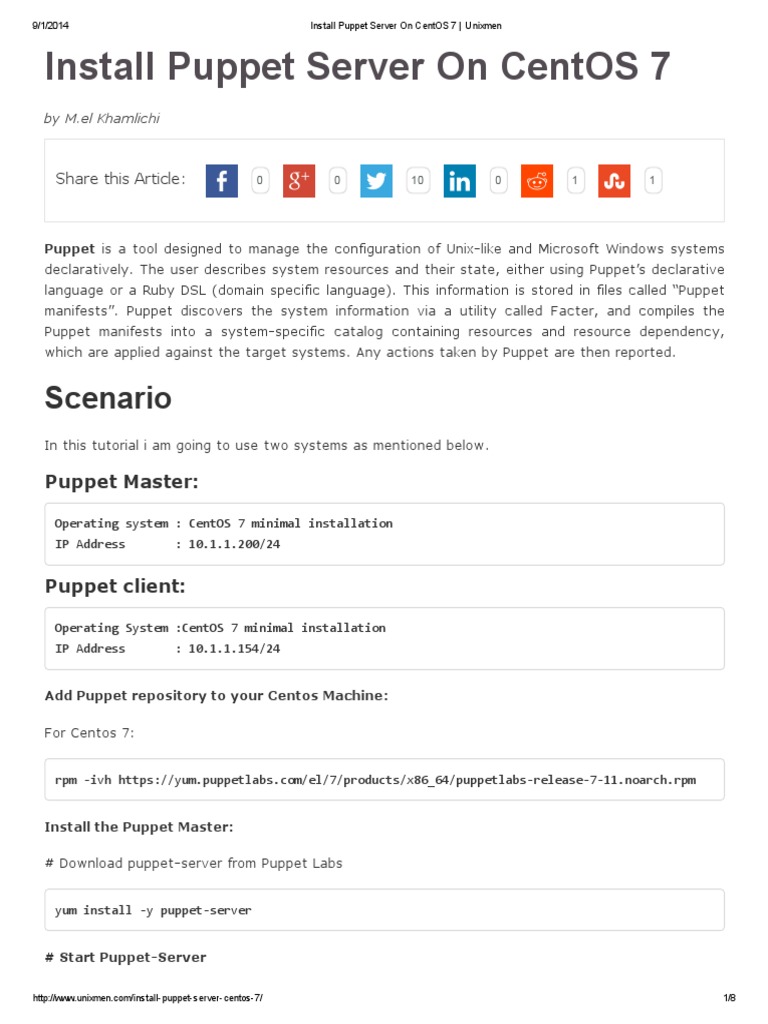 Install Puppet Server On CentOS 7 - Unixmen | PDF | System Software | Internet Protocols