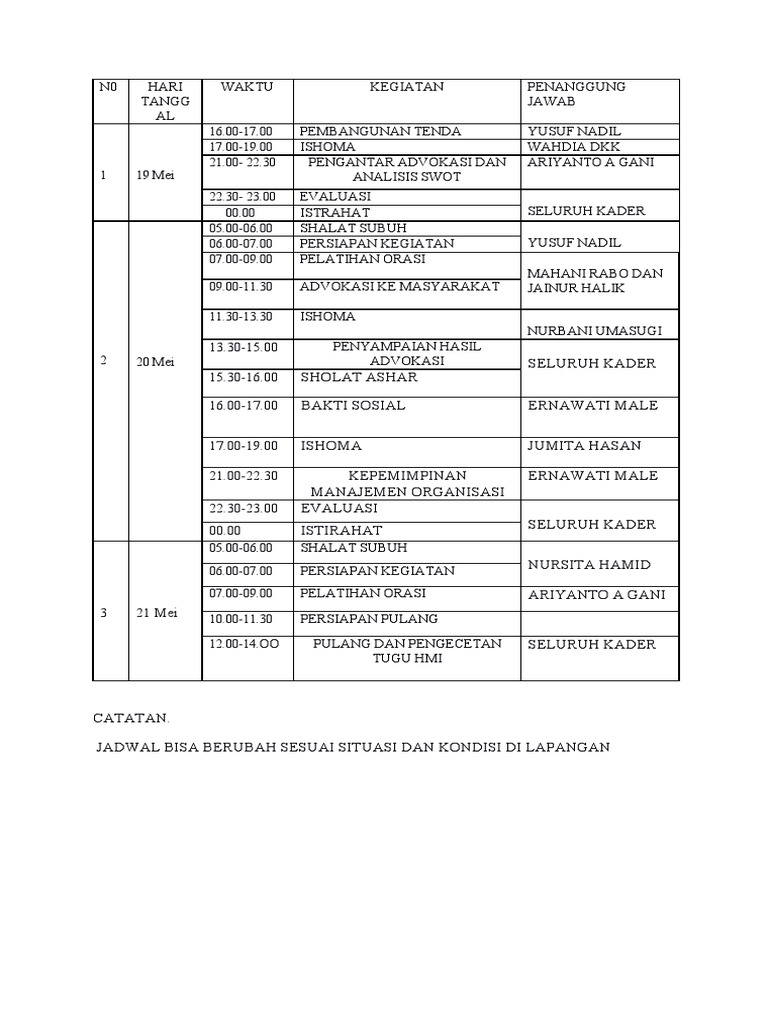 Skejul Kegiatan Hmi | PDF