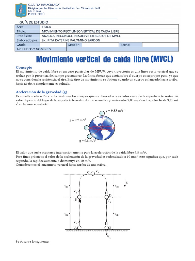 Movimiento Vertical de Caída Libre (MVCL) : Concepto | PDF | Dinámica ...