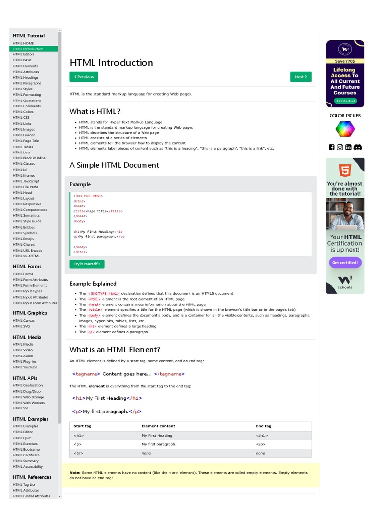 Html Introduction Pdf Html Element Html
