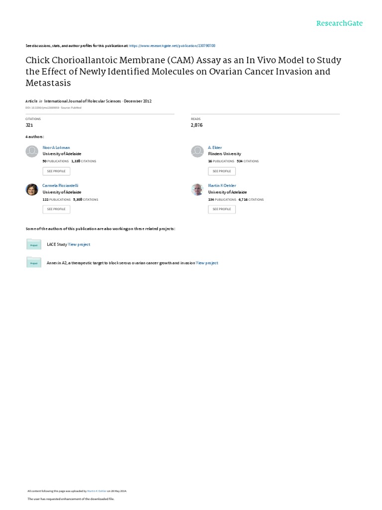 Chick Chorioallantoic Membrane CAM Assay As An in | PDF | Metastasis ...