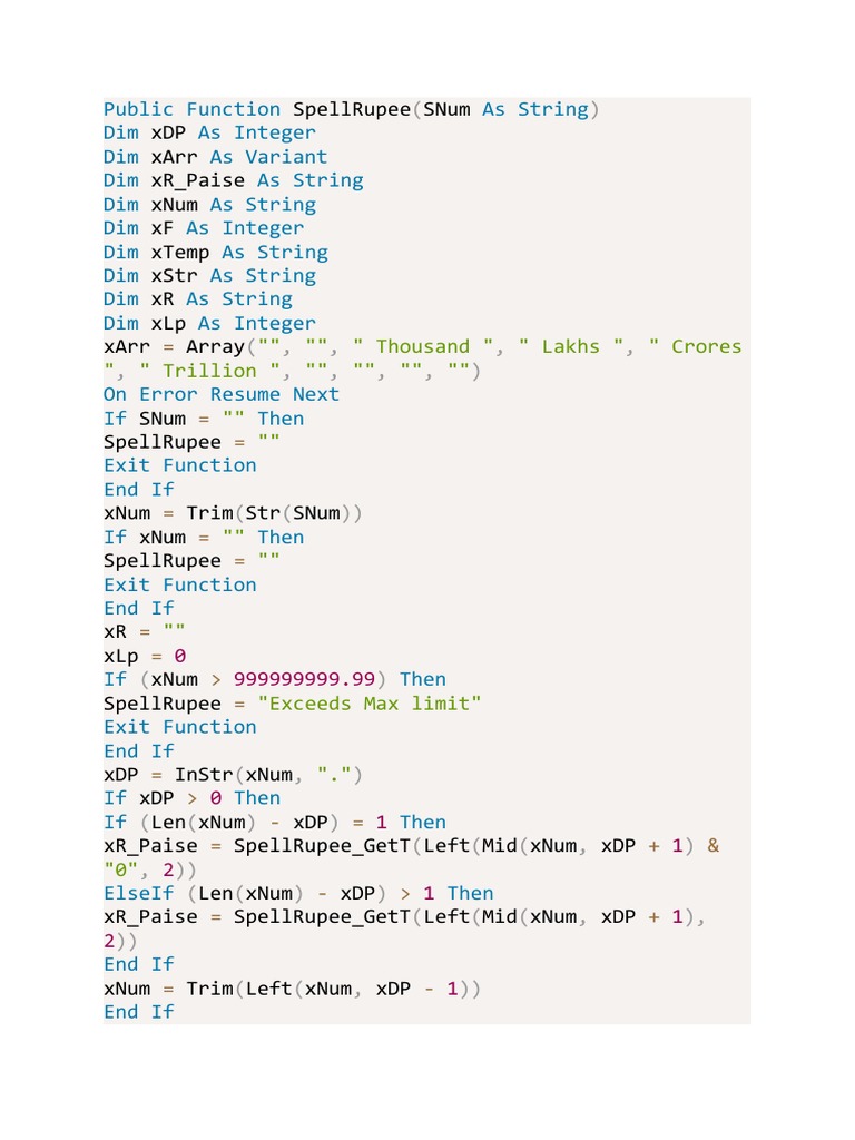 Spell Rupees to Words Function | PDF | Computer Programming