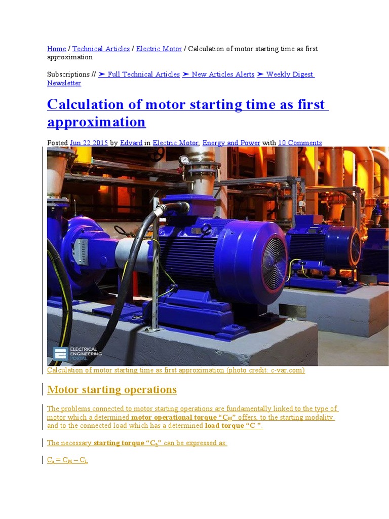Calculation of Motor Starting Time | PDF | Electric Motor | Torque