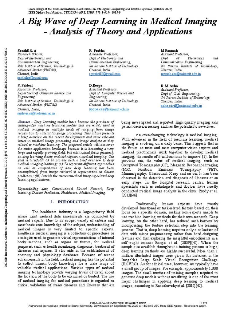 A Big Wave of Deep Learning in Medical Imaging - Analysis of Theory and Applications | PDF ...