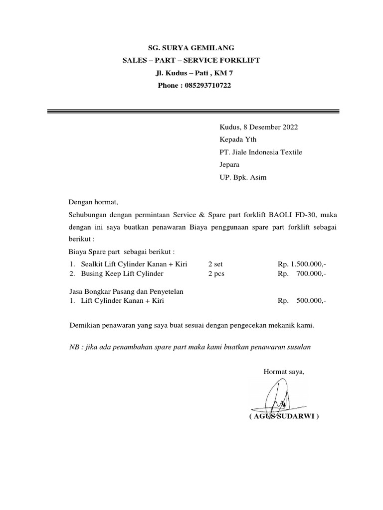 Penawaran Jiale Indonesia Textile | PDF