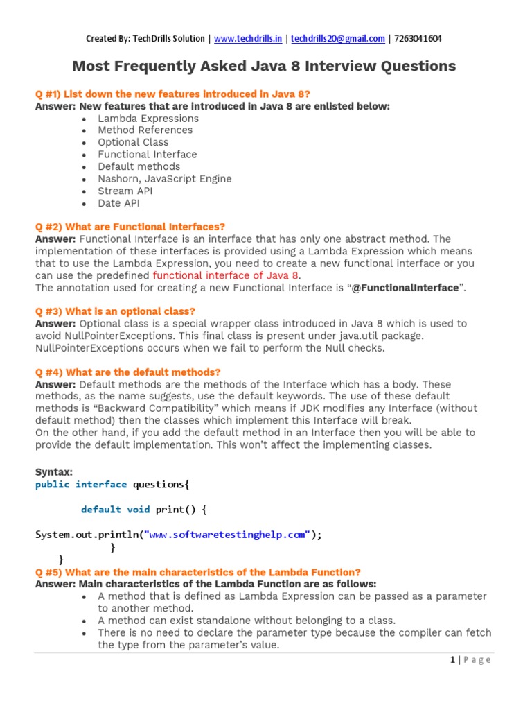 Java 8 Interview Questions | Download Free PDF | Anonymous Function | Method (Computer Programming)