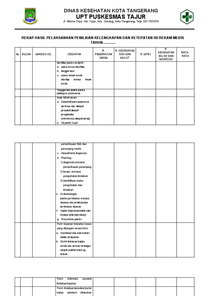 Form Rekap Penilaian Kelengkapan Dan Ketepatan Isi RM | PDF