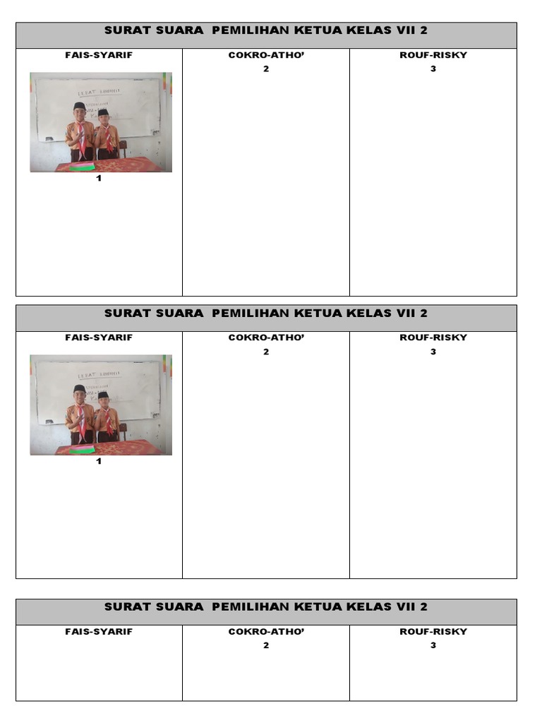 Surat Suara Pemilihan Ketua Kelas Vii 2 | PDF