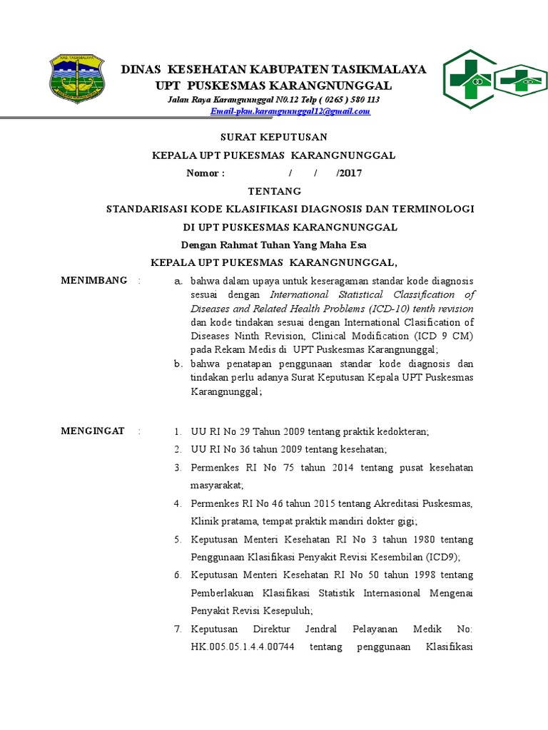 8.4.1.1 SK Standarisasi Kode Klasifikasi Diagnosis Dan Terminologi Di ...