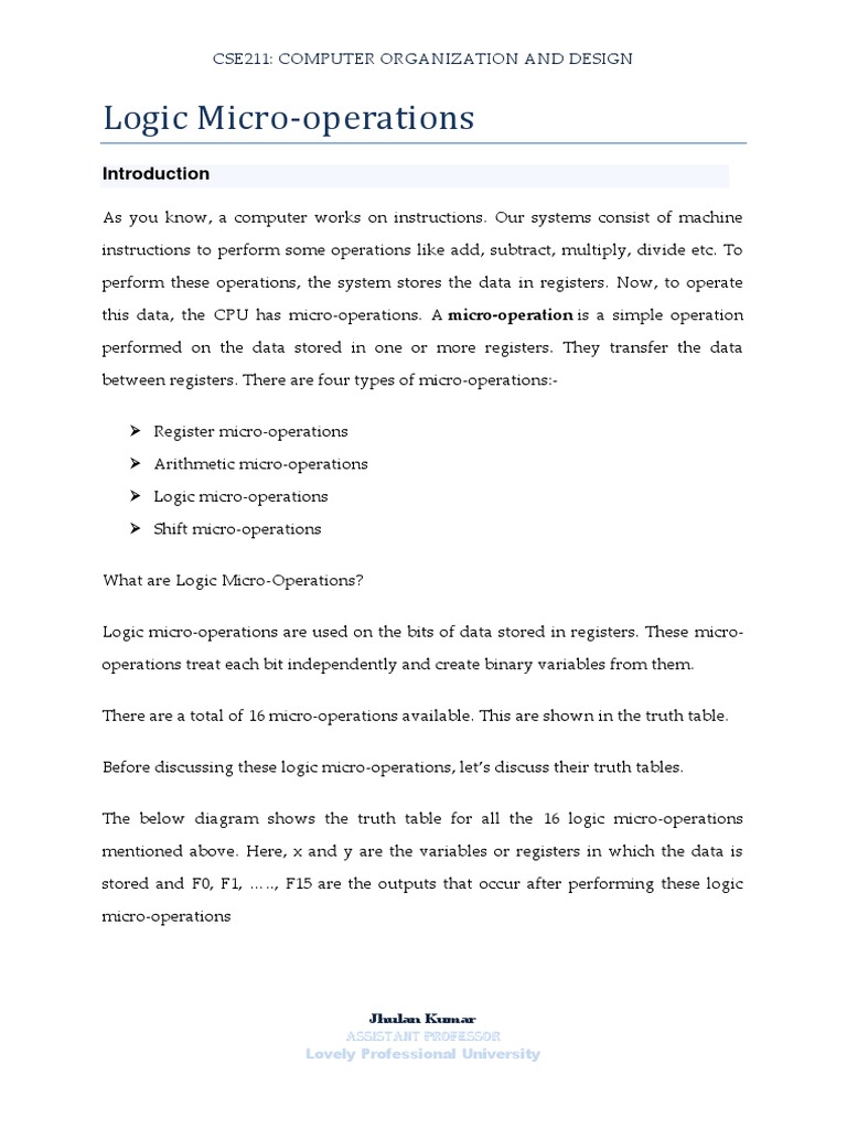 Logic Microoperations - Notes | PDF | Bit | Arithmetic