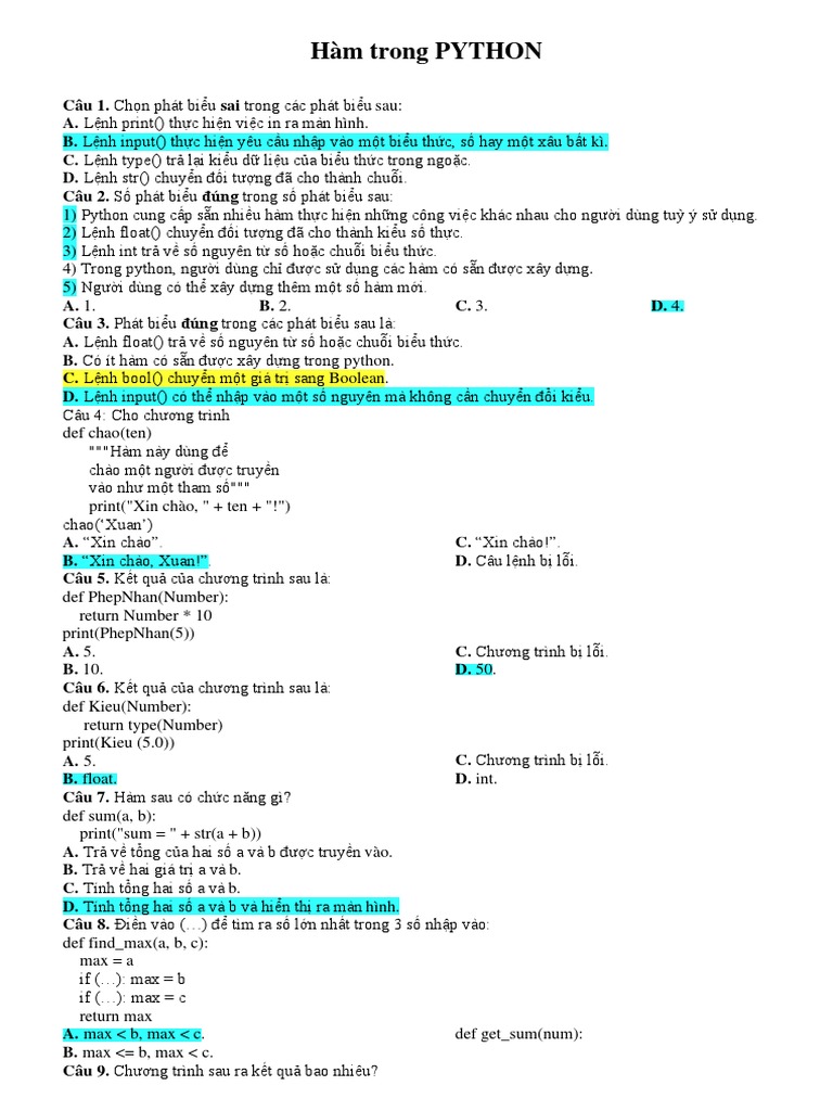 Da-lam-On Tap Python Hoc Ki II Nam Hoc 2022 - 2023 | PDF