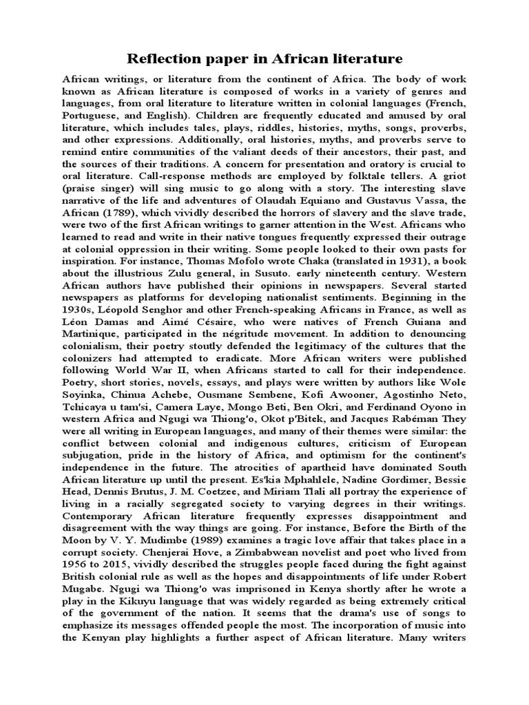 Reflection Paper in African Literature | PDF | African Literature