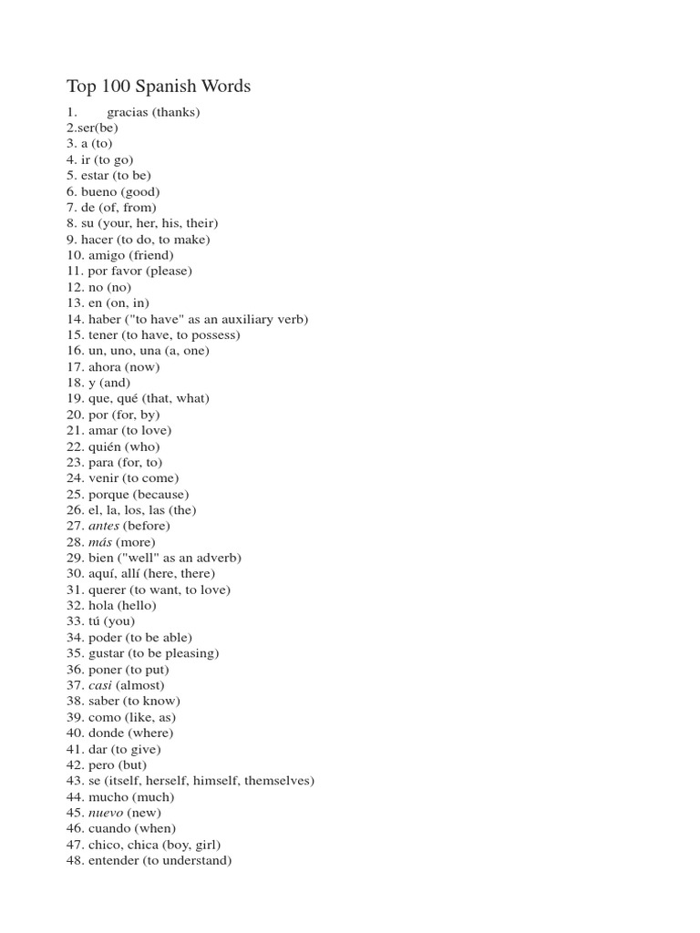 Words in Spanish - 1 | PDF