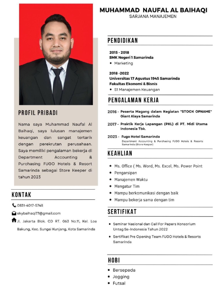 Lamaran Muhammad Naufal Al Baihaqi PT. BPR Bank Artha Karya Perdana | PDF