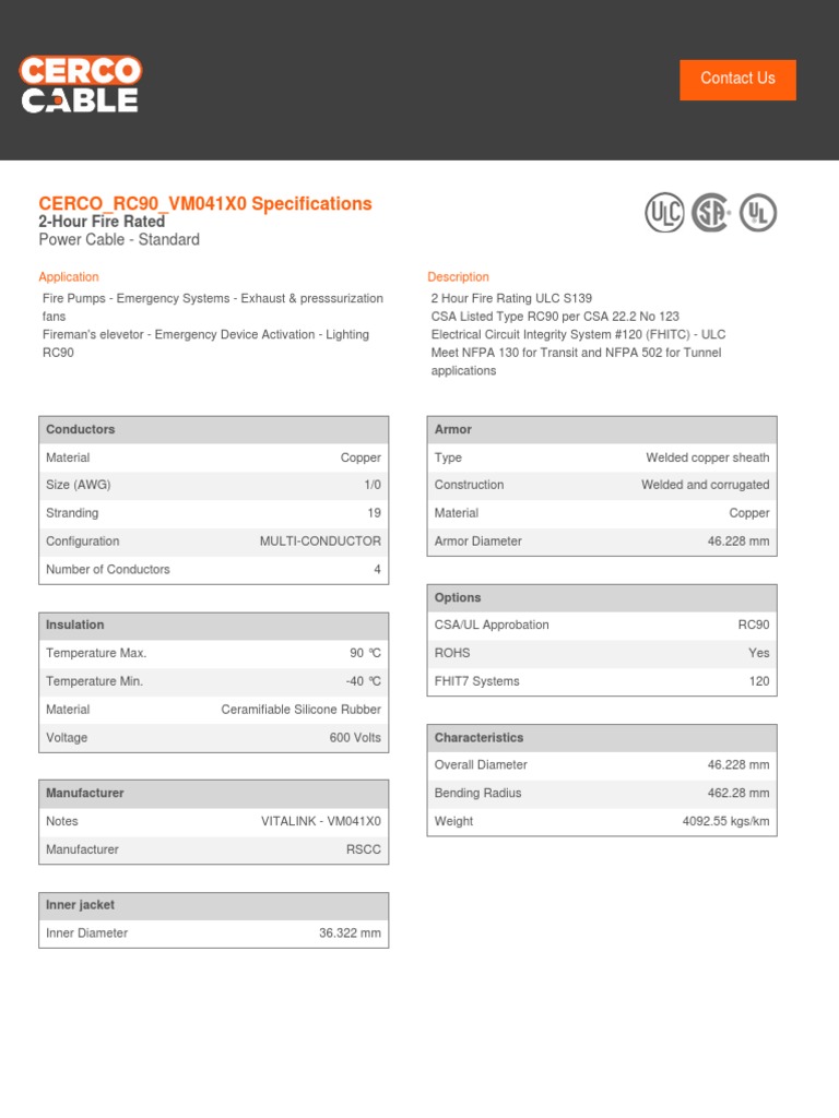 Cerco Câble - CERCO - RC90 - VM041X0 Specifications | Download Free PDF ...
