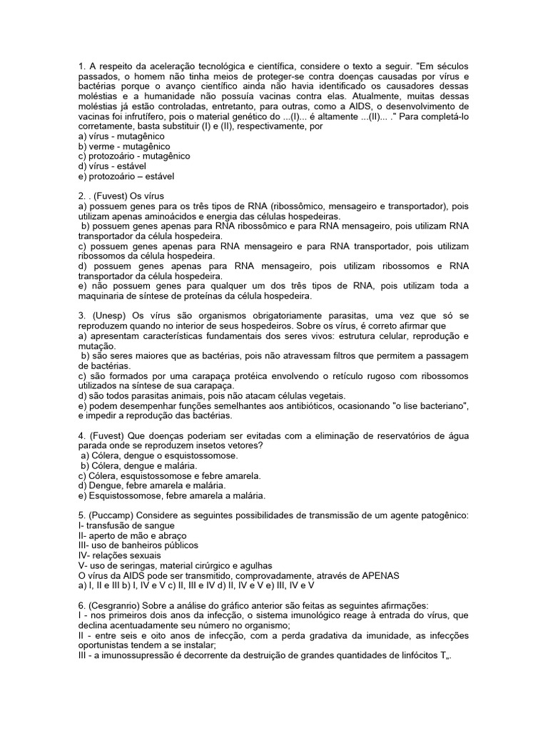 Banco de Questoes 3 Ano | PDF | Vírus | HIV/AIDS