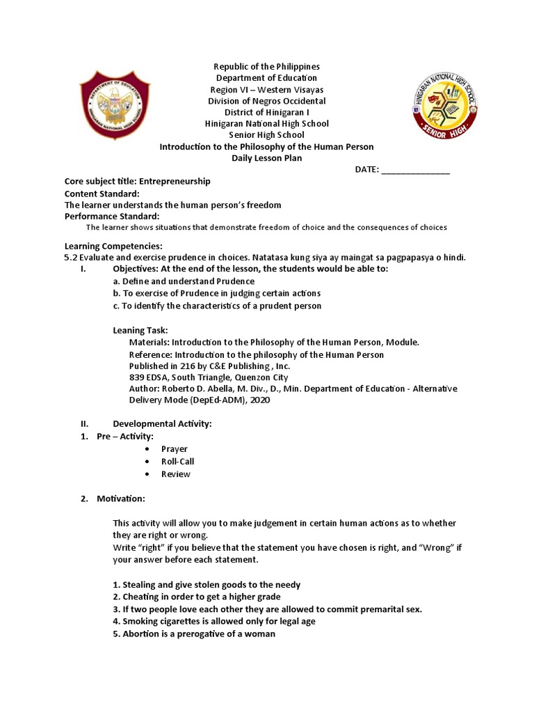 Intro To Philo DLP 10 Q2 Prudence of Choices | PDF | Prudence | Reason