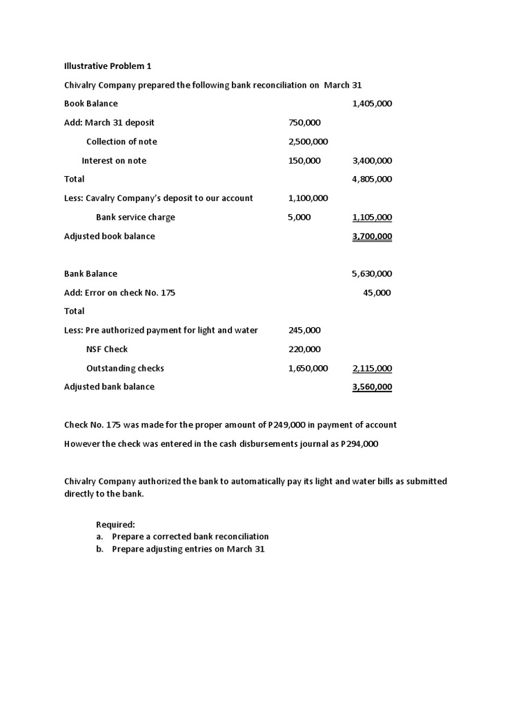 Bank Reconciliation Problem 1 | PDF