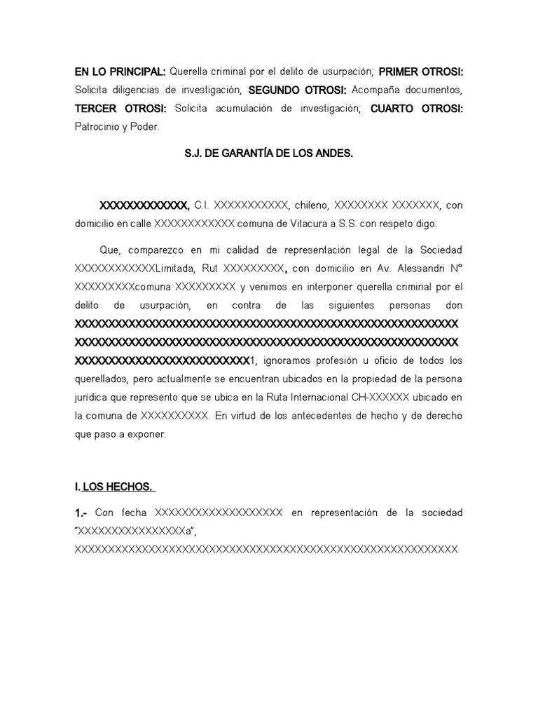 Querella Por Usurpacion | PDF | Queja | Ley común