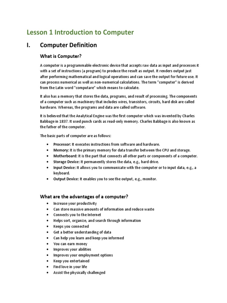 Part 02 - Lesson 1 Introduction To Computer | PDF | Integrated Circuit ...
